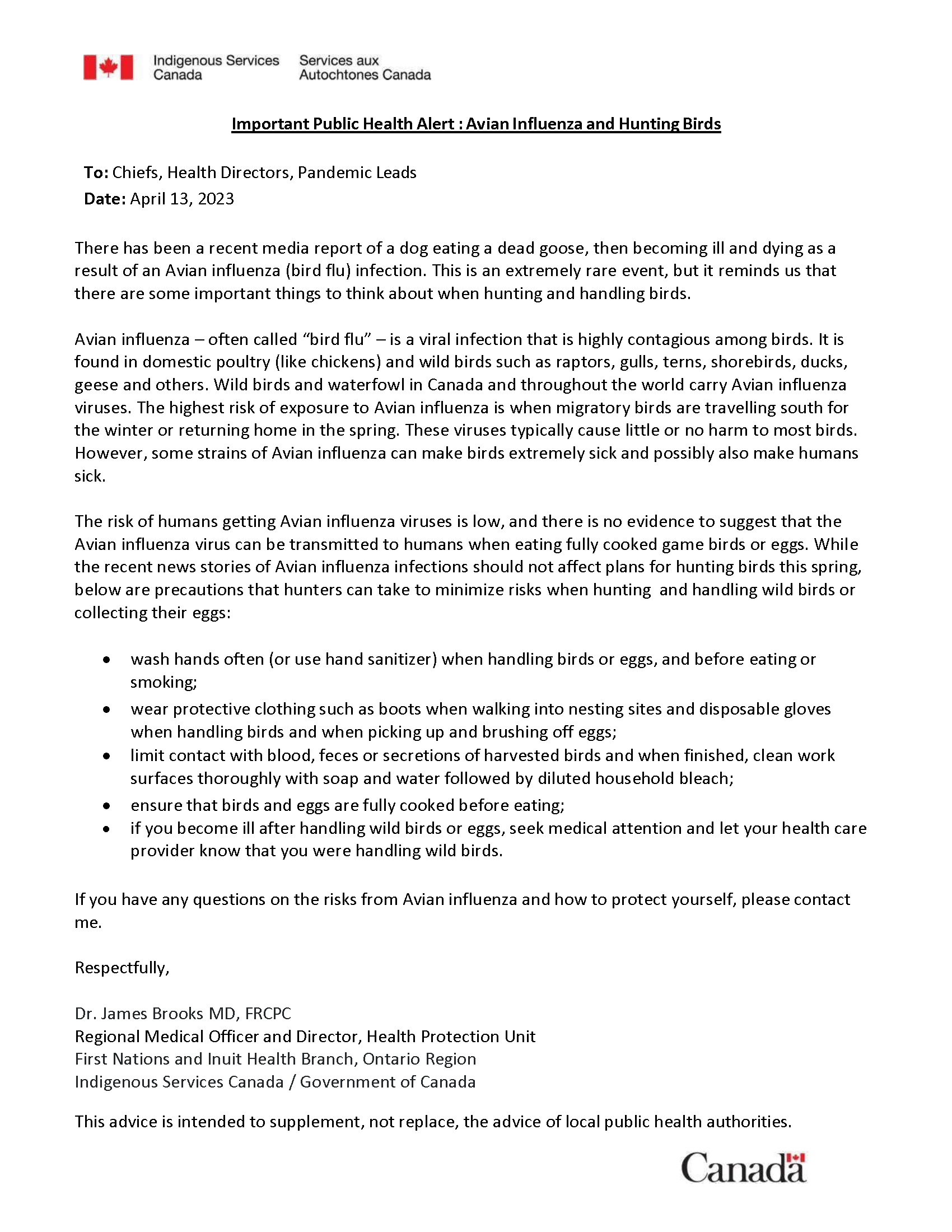 Important Public Health Alert: Avian Influenza and Hunting Bird ...